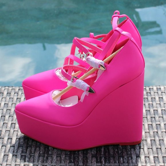 Mixx Shuz | Shoes | Mixx Shuz Pink Faux Leather Wedge 85 | Poshmark